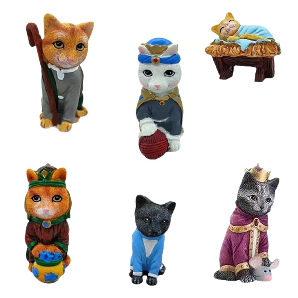6Pcs Cat Figurines Desktop Ornament Resin Collection Table Centerpiece ...