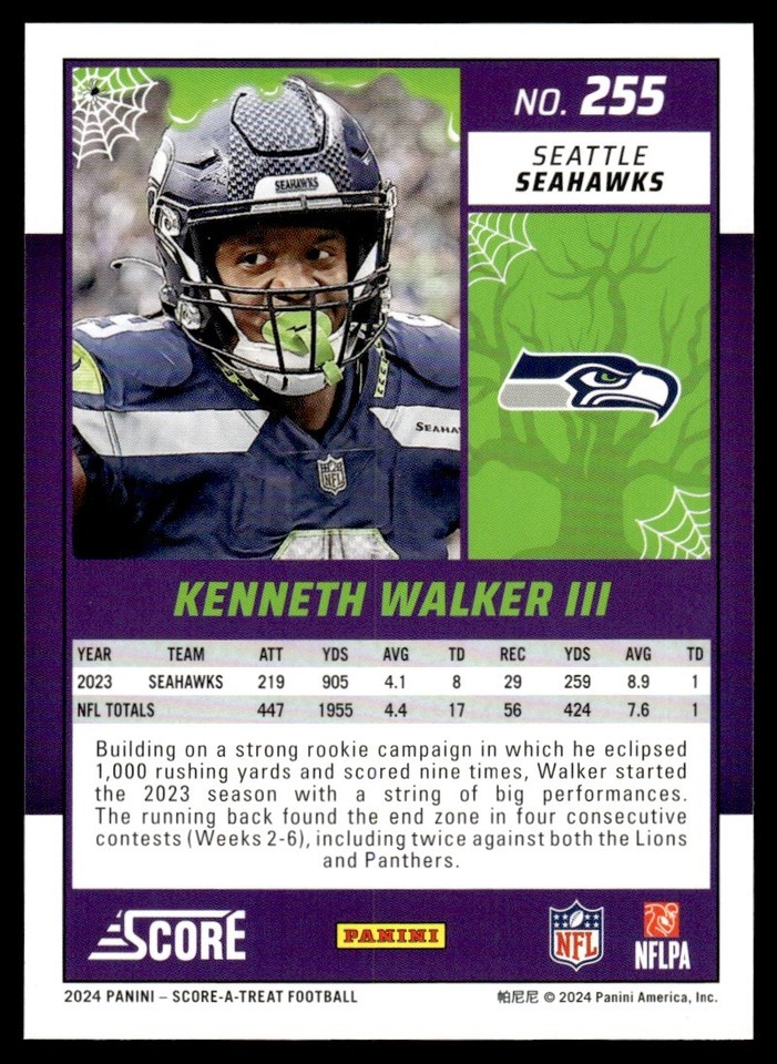 Kenneth Walker III 2024 Score Halloween Pumpkin #255 Seattle Seahawks ...