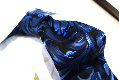 Robert Graham Silk Tie Necktie Navy Baby Blue Scalloped Flower Contrast ...