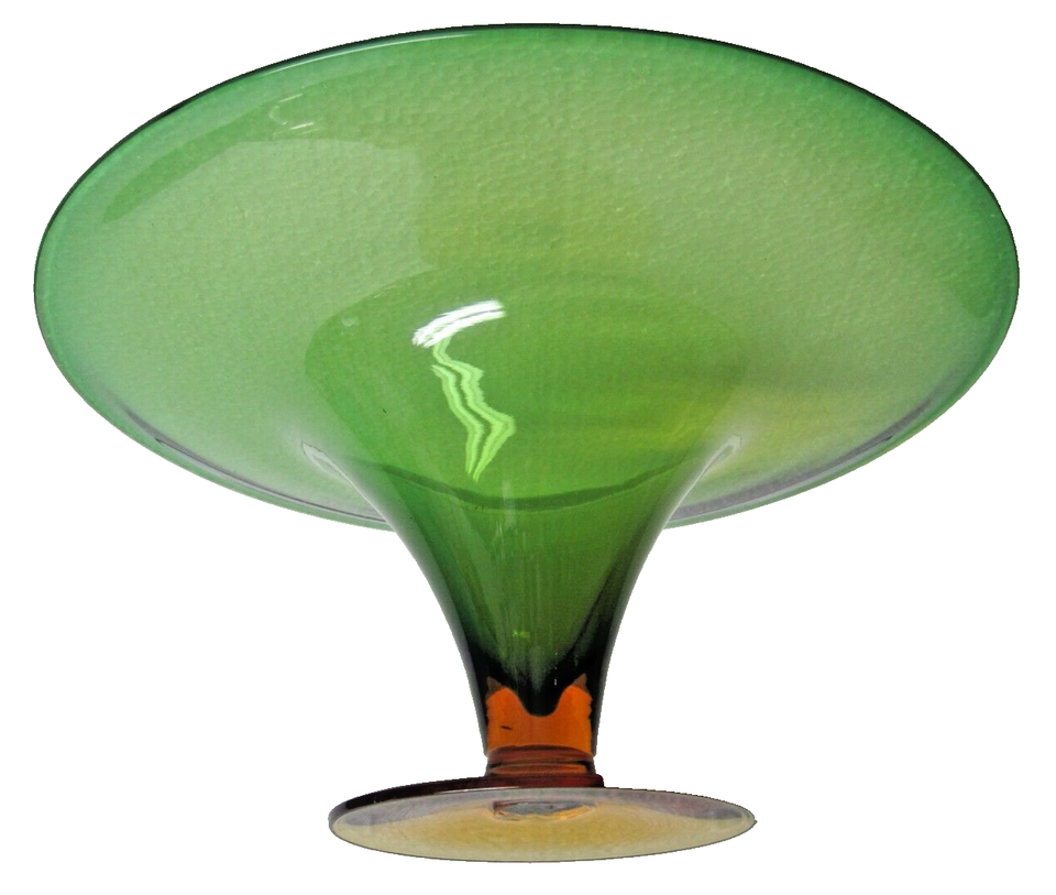 Blenko Large Glass Centerpiece 13.5" Green Amber Yellow Pedestal ...