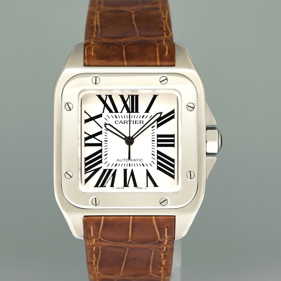 Papers Cartier Santos 100 XL Automatic Steel 2656 Roman Dial W20072X7 ...