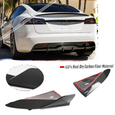 REAL For Tesla Model S Plaid 2021-23 CARBON Rear Bumper Lip Splitters ...