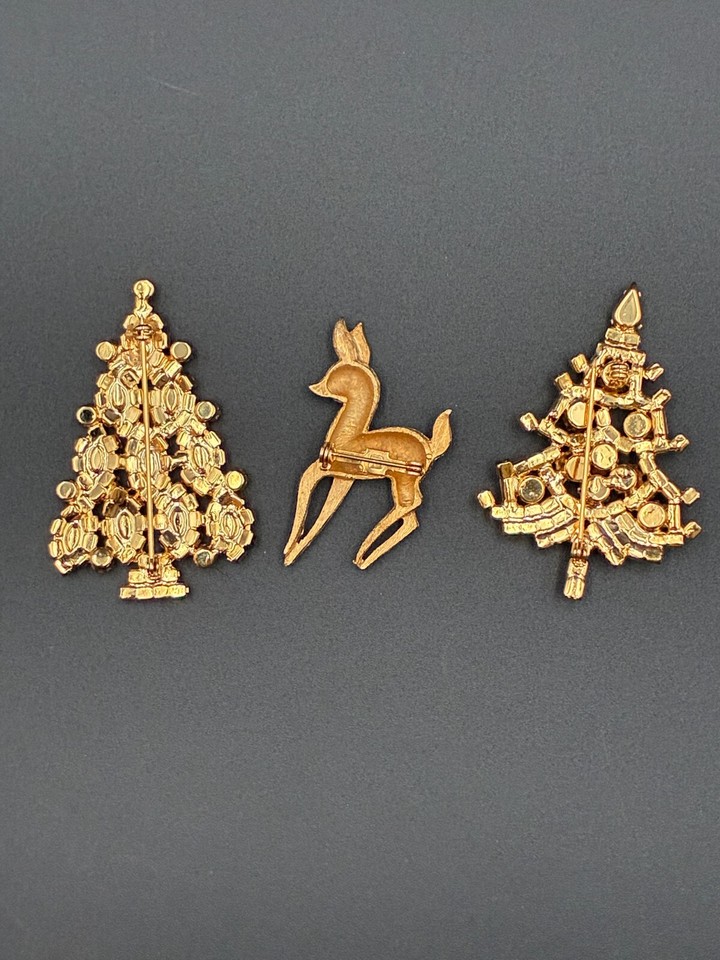 Vintage Christmas Brooch Lot – 3 Holiday Pins – Rhinestone Trees ...