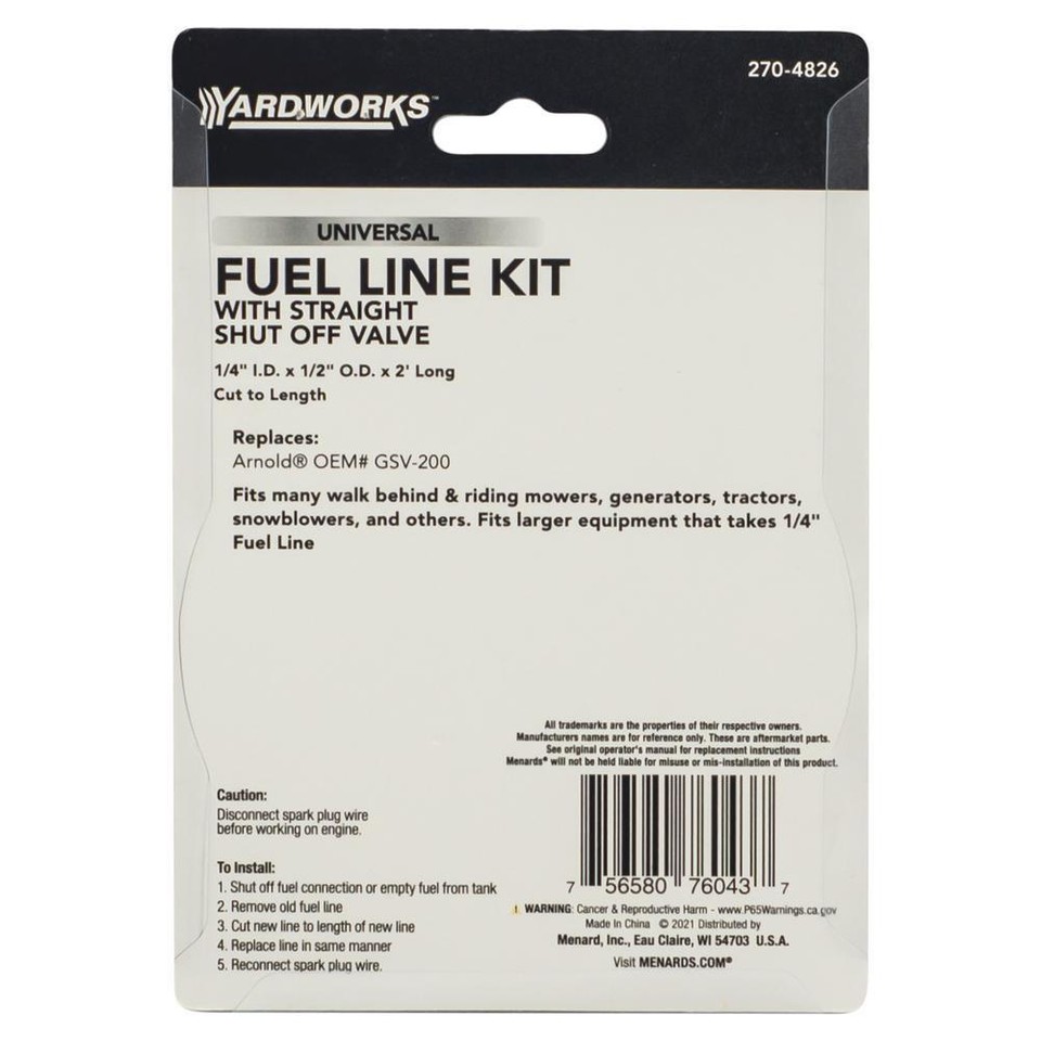 Universal Gas Shut-Off Valve Kit (Includes fuel line, clamps and shut ...