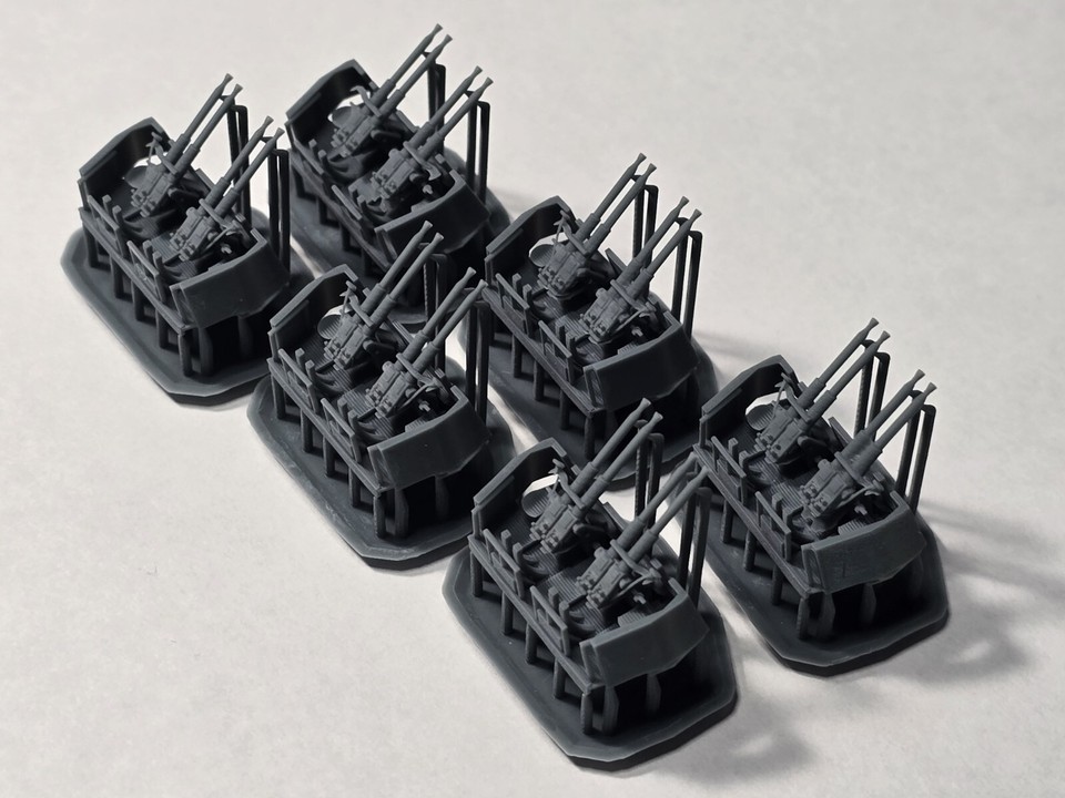 1/200 3D Printed Quad 40mm Bofors AA Guns 45* Pos W Shield X 6 3D ...