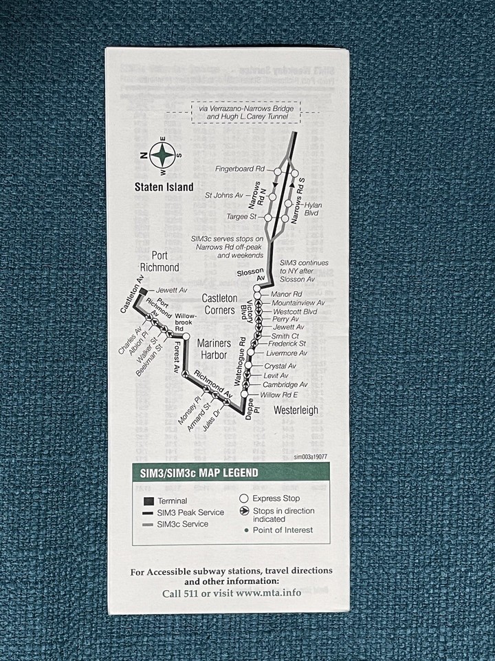 New York City MTA NYC Transit Staten Island Express Bus Timetable SIM3 ...