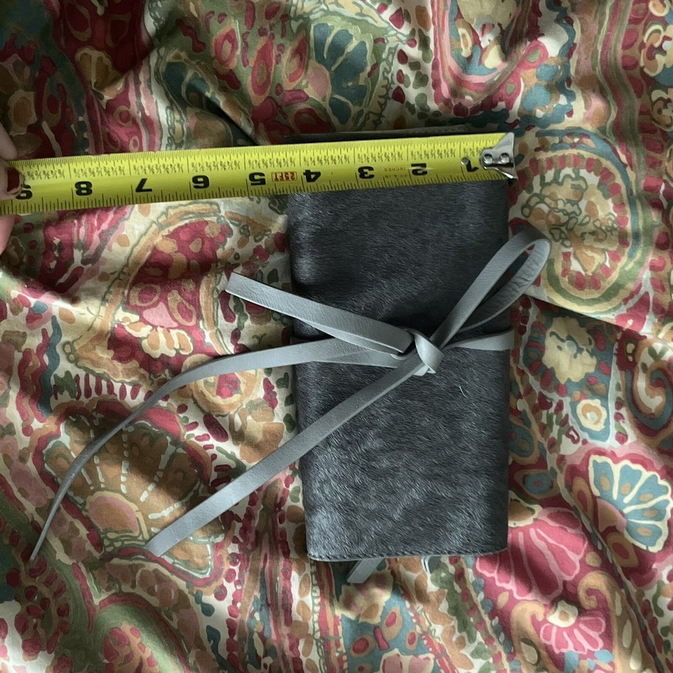 Genuine Leather Cowhide Cow Hair Fur Jewelry Roll Travel Case Bag Gray ...