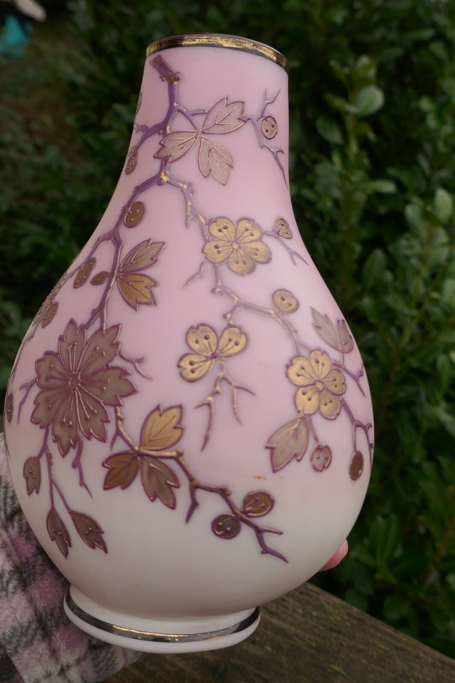 Antique Thomas Webb Peachblow Satin Glass Enameled Vase - 8" Tall | eBay