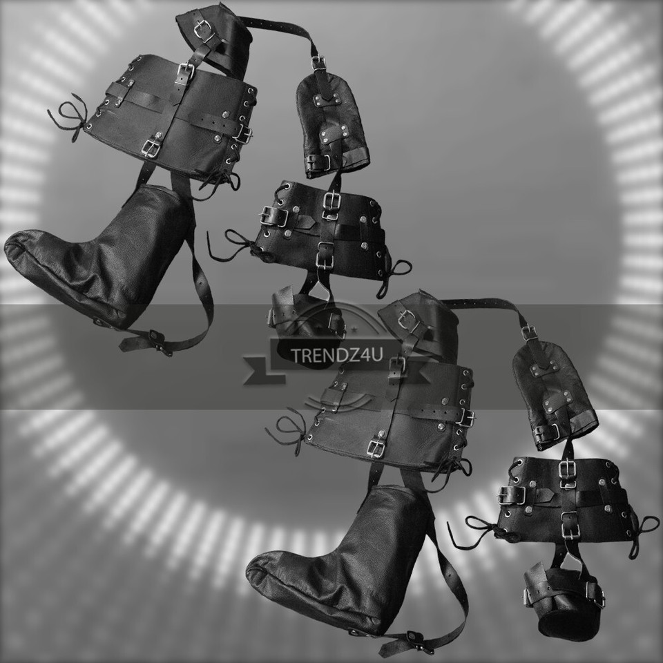 Real Black Leather Bondage Armbinder & Leg Binder Restraints Cuff Pet ...