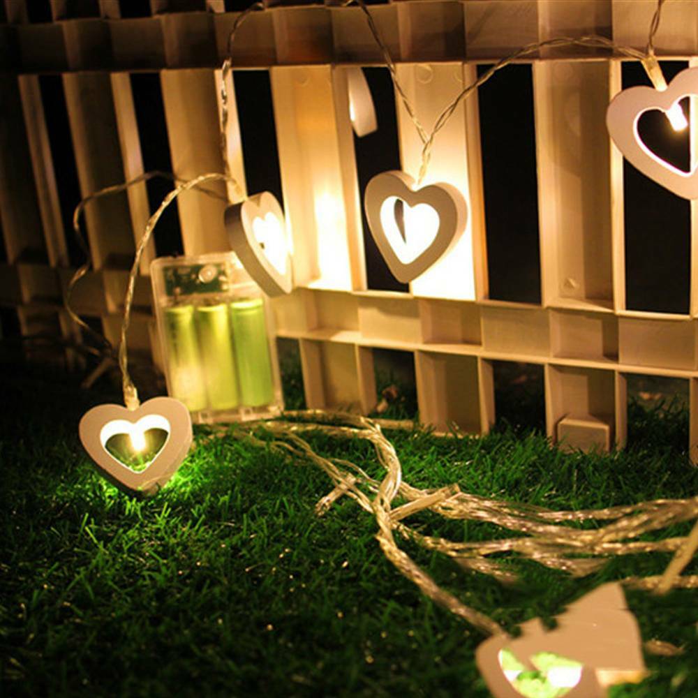 10 LED String Fairy Lights Lamp Wooden Heart Christmas Wedding Party ...