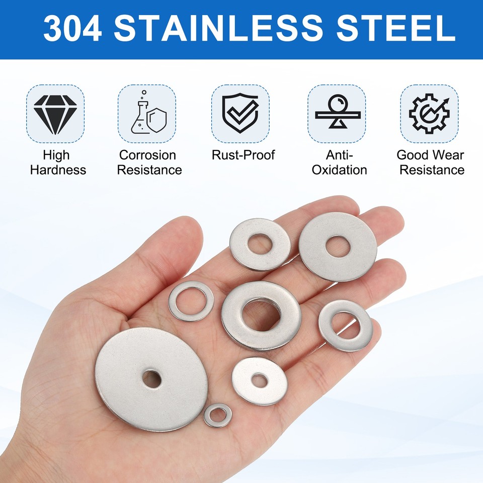 2 Pcs M10 304 Stainless Steel Flat Washers 13mm ID 50mm OD 3mm Thick ...