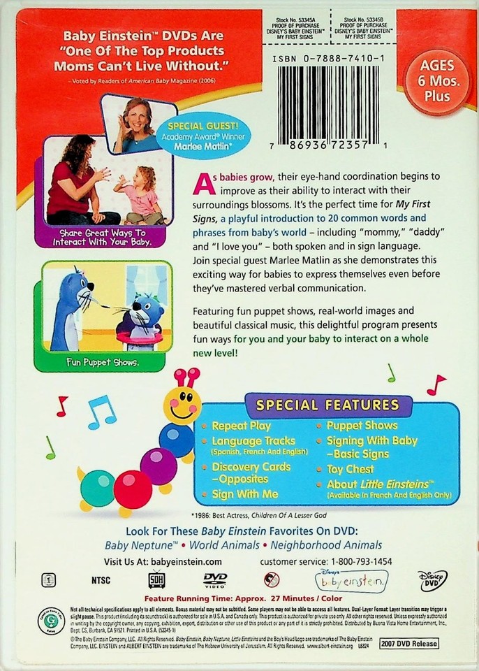 Baby Einstein My First Signs Marlee Matlin See And Sign With Baby 53345 ...
