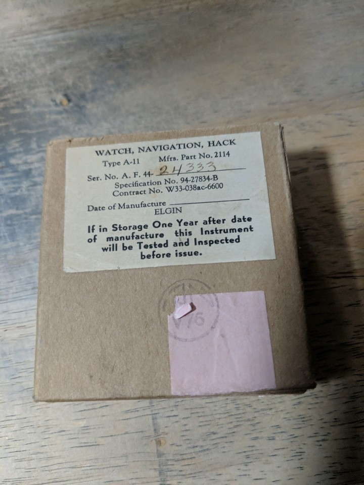 NAVIGATION HACK WRIST WATCH WW2 ELGIN BOX ONLY TYPE A-11 | eBay