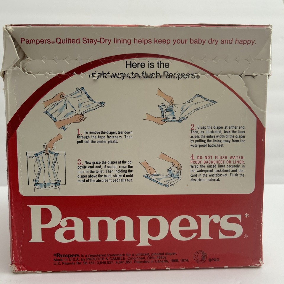 Vintage 1970’s Pampers Diapers Red Box 30 Daytime for Babies 11 to 16 ...
