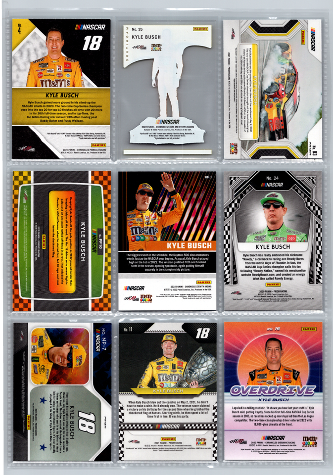 KYLE BUSCH - Nascar 9X Card Lot - Silver - Insert - Base - Prizm ...