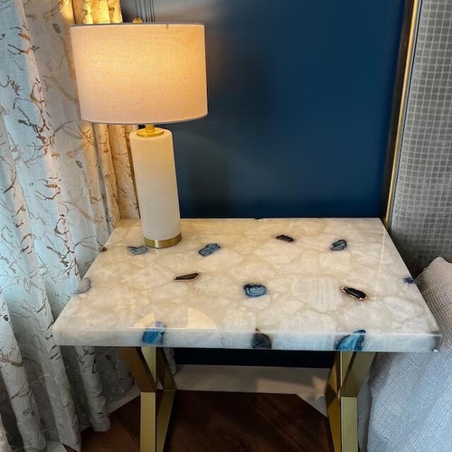 Rectangle White Quartz Dining Table, Kitchen Slab Table, Quartz Coffee ...