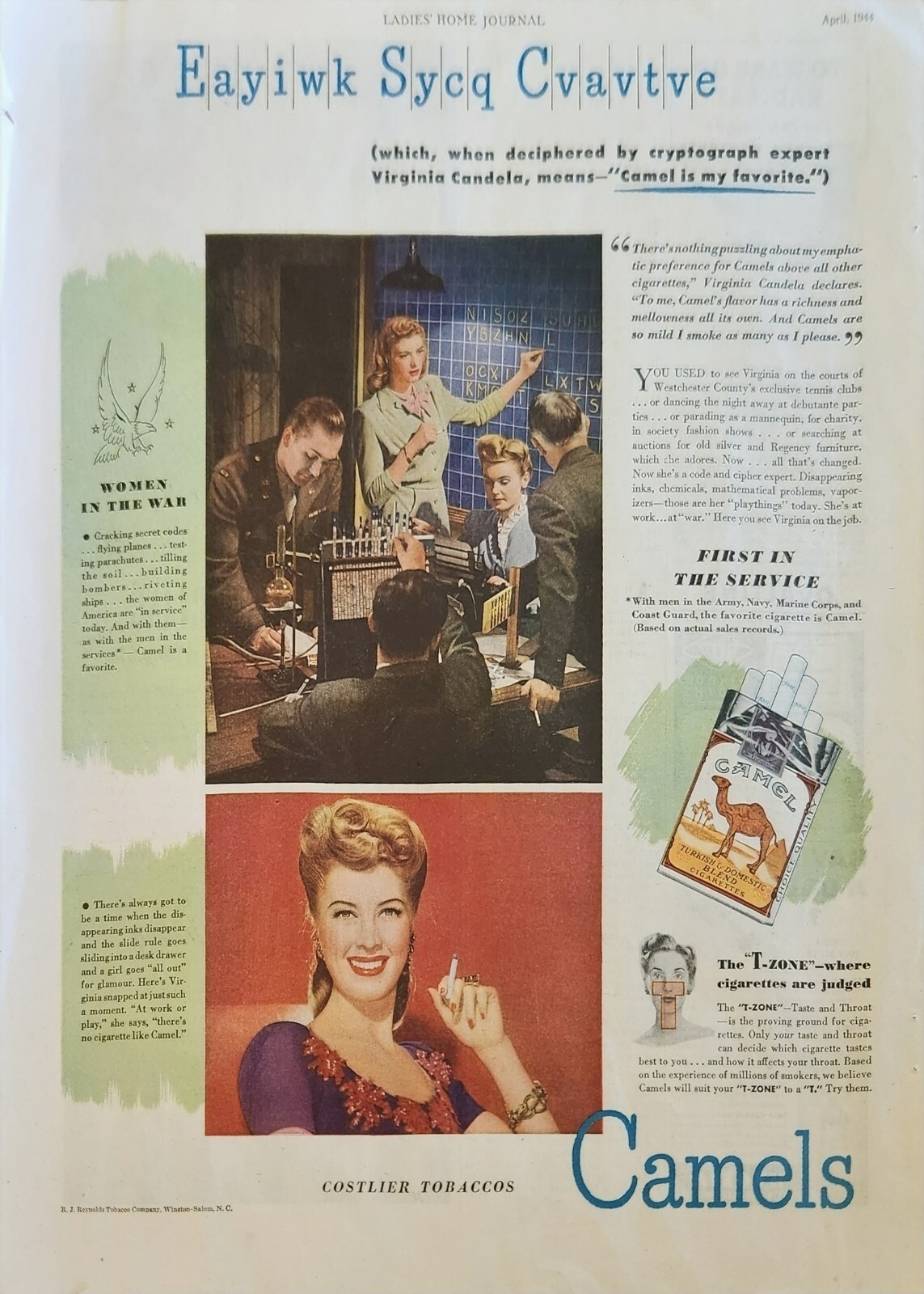1944 Camel Cigarettes Vintage Ad When deciphered Virginia Candela 423 ...