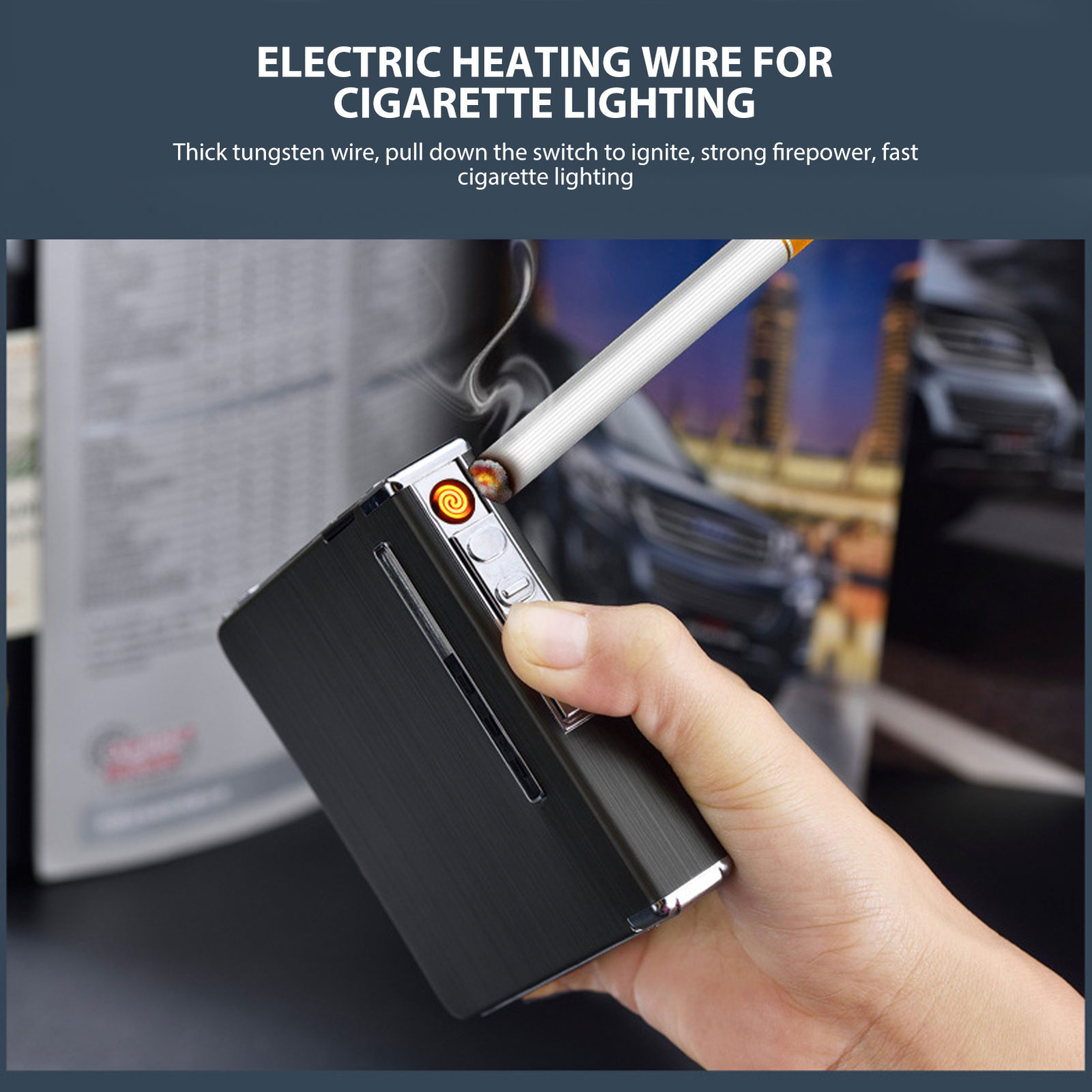 (Black Wire Drawing)20 Regular Cigarettes Case Box USB Rechargeable ...