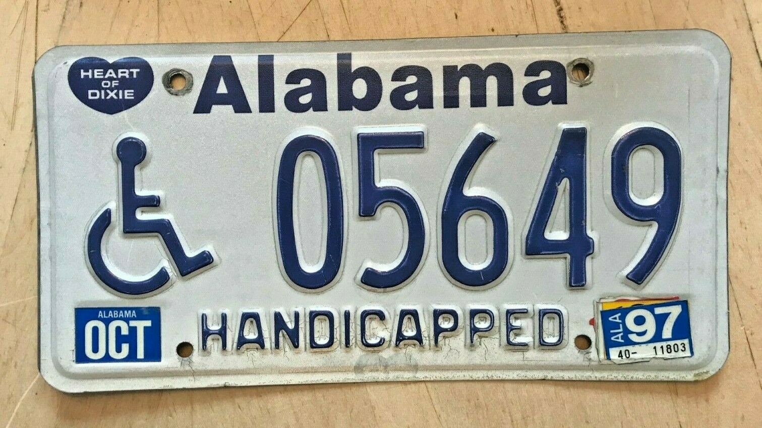 ALABAMA DISABLED PERSON LICENSE PLATE " 05649 " AL HANDICAPPED ...
