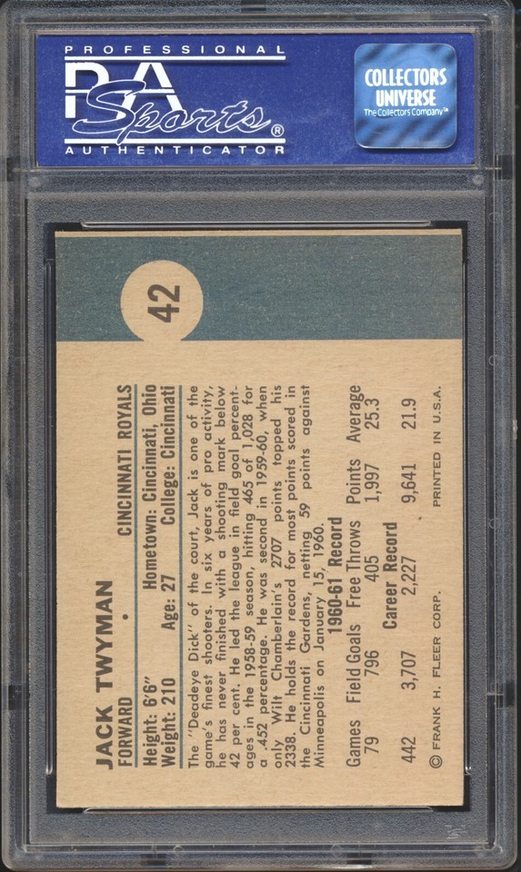 1961 Fleer Basketball Jack Twyman #42 PSA 8 ROYALS NM-MT HOF SET BREAK ...