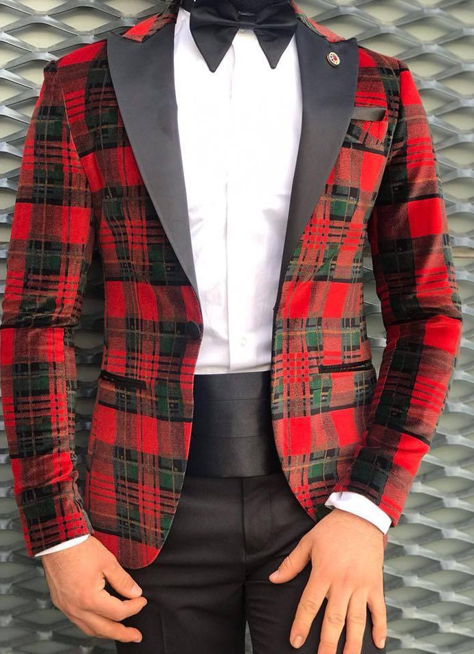 Designer Red Black Velvet Tuxedo Hochzeitanzug Suit Fitted Fit Slim ...