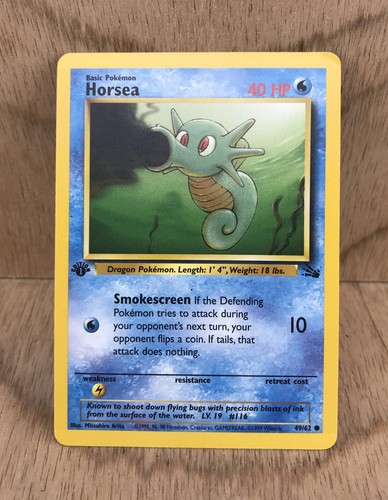 HORSEA - 1st EDITION - 49/62 - RARE - NON HOLO - FOSSIL - POKEMON CARD ...