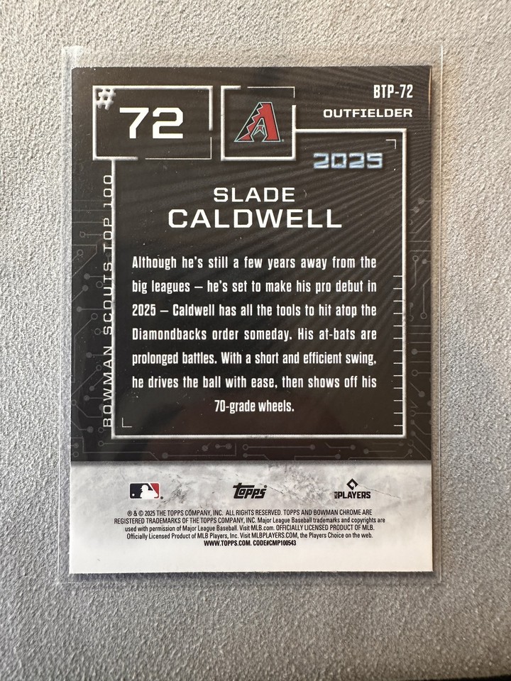 2025 Bowman #BTP-72 Slade Caldwell Bowman Scouts Top 100 Arizona ...