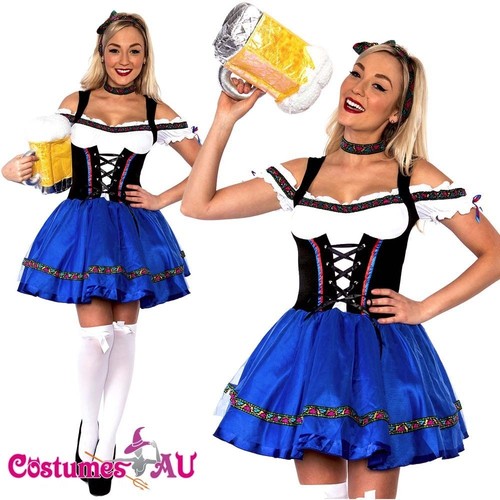 Ladies Blue Oktoberfest Costume Beer Maid Wench German Bavarian Fancy ...