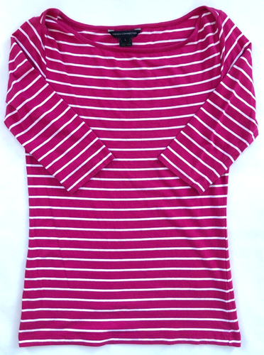 FRENCH CONNECTION 3/4 SLEEVE STRIPED TEE SHIRT sz L PINK TOP LARGE | eBay