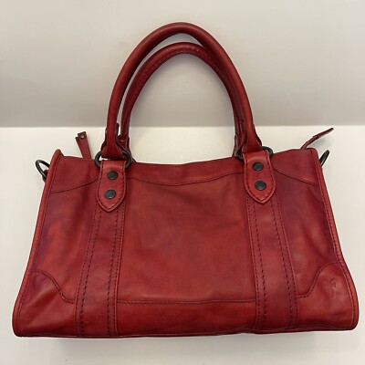 Distressed Frye Red Leather Melissa Satchel/handbag Purse Zipper ...
