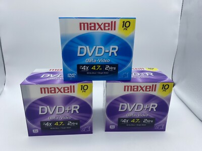 (3) Maxell DVD-R Data & Video 10 Pack NEW SEALED Blank Dvd Discs 4.7Gb ...