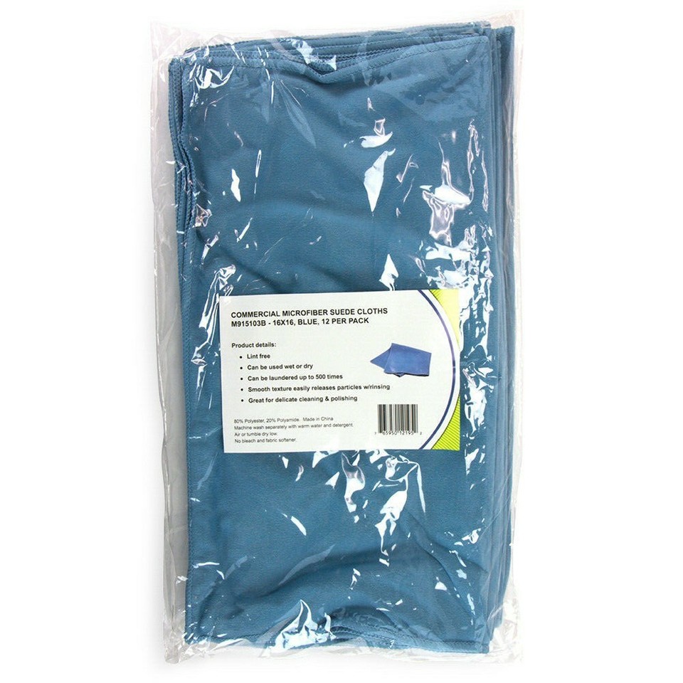 12 Pack of Glass Cleaning Microfiber Cloths 16 x 16 Blue Suede All ...