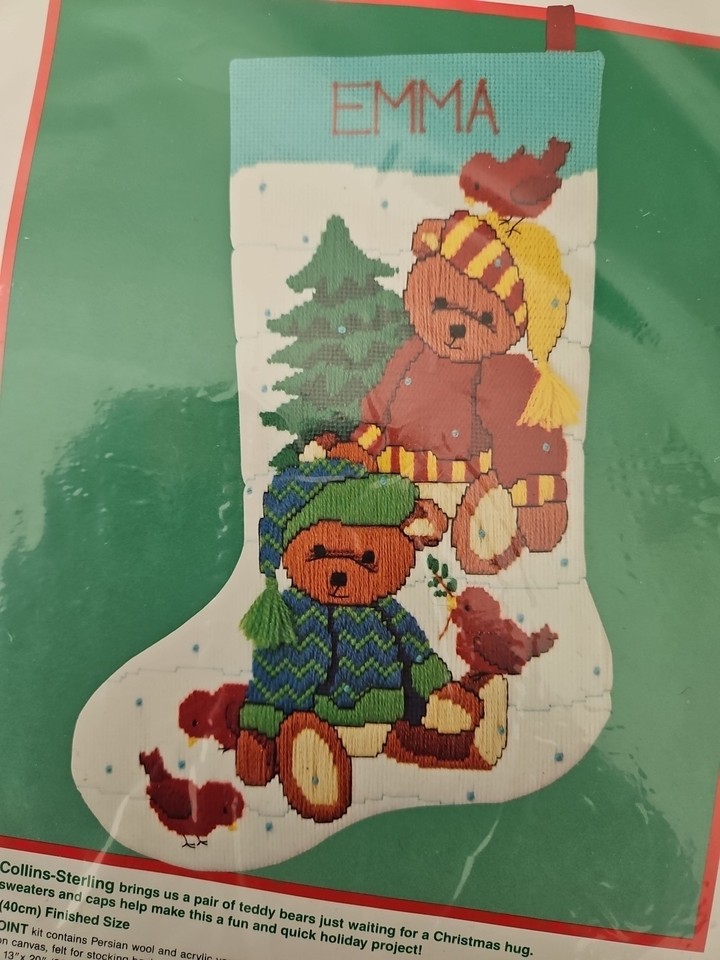 Dimensions TWO BEARS STOCKING Teddy Bear Christmas Needlepoint Kit 9070 ...