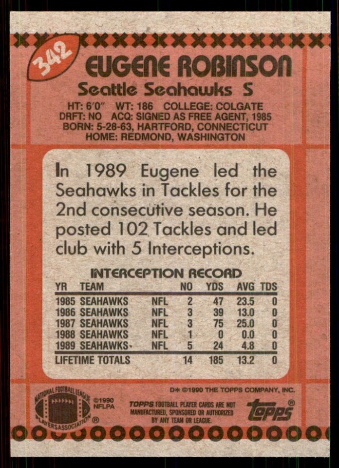 1990 Topps Eugene Robinson Football Cards #342 | eBay