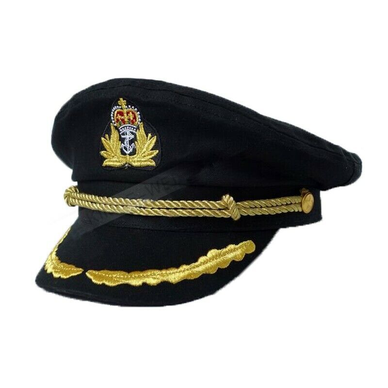 Black Yacht Captain Skipper Navy Sailor Boat Cap Hat Costume Adjustable ...