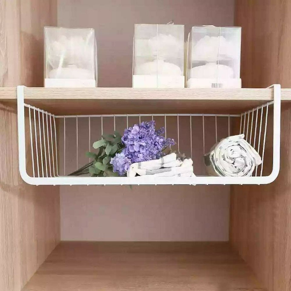 2PCS LARGE UNDER SHELF STORAGE BASKET RACK KITCHEN CUPBOARD ORGANISER ...