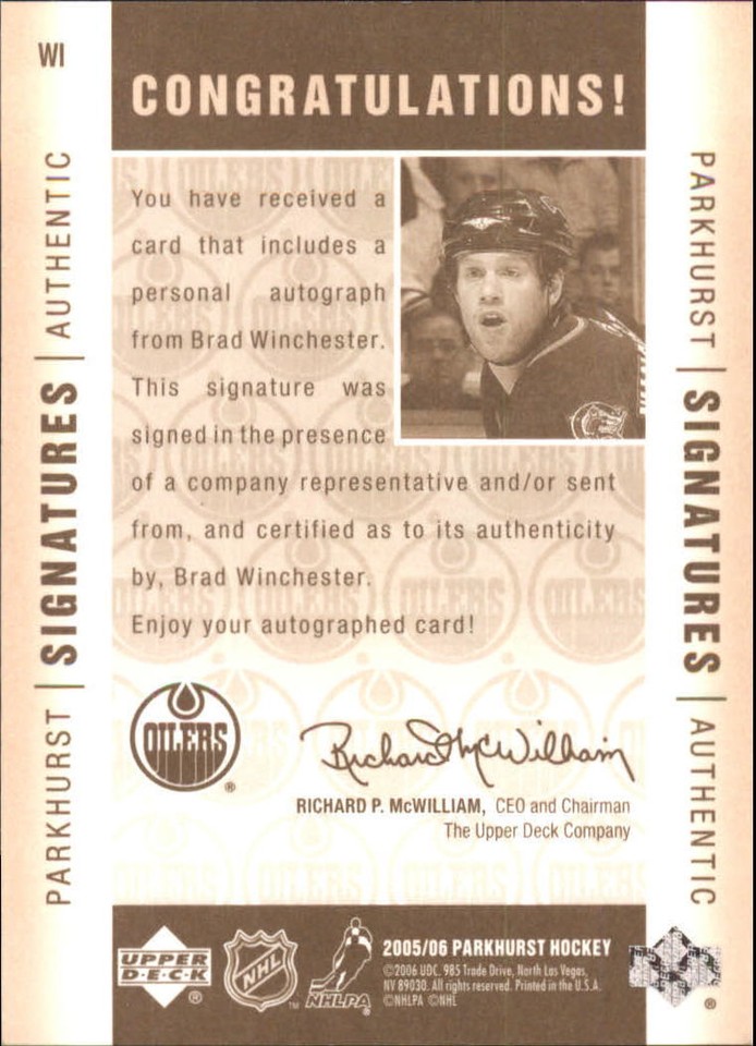 2005-06 Parkhurst Signatures #WI Brad Winchester AUTO - NM-MT | eBay