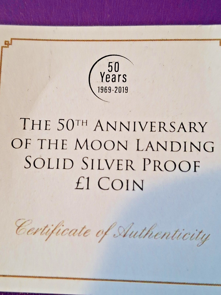 2019 50th Anniversary of the Moon Landing Solid Silver Proof £1 Coin. | eBay UK