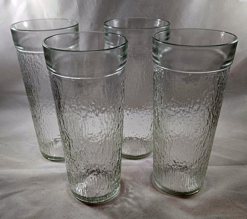 Vintage Kerr Glass Tumblers 7.5" Glasses Clear Bark Icicle Texture Set ...