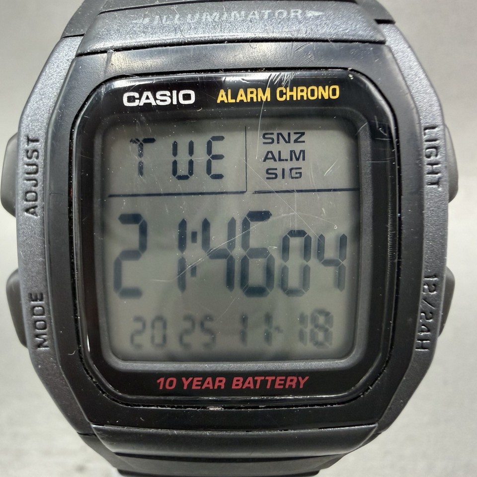 Casio W-96H Watch Men 35mm Digital Black Tone Alarm Chrono Rectangle ...