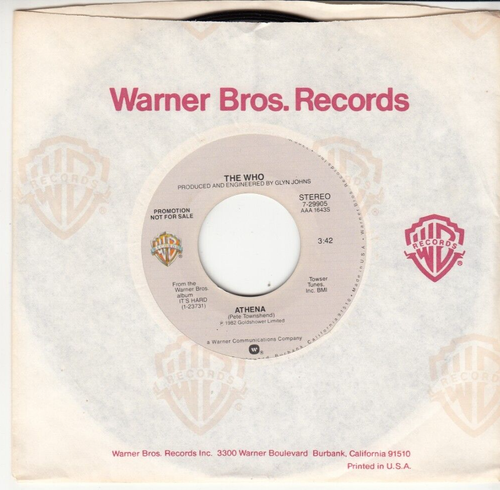 THE WHO - ATHENA - PROMO WARNER BROS. RECORDS 45 | eBay