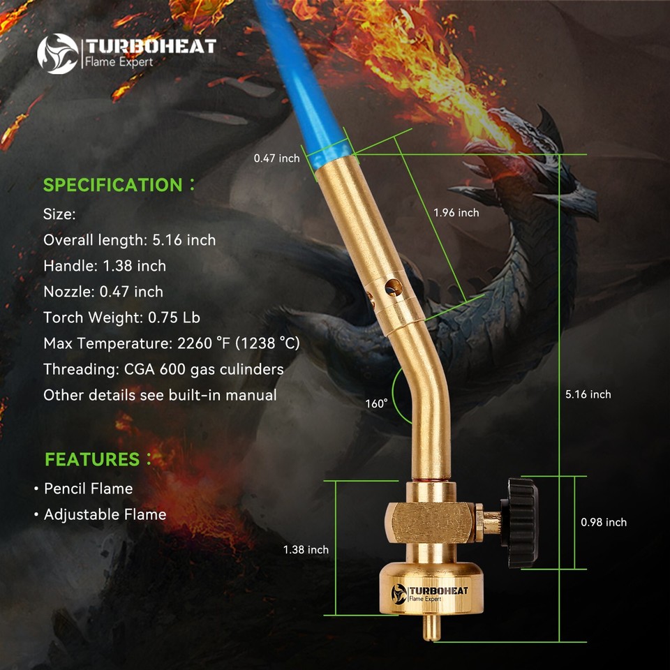 Full Brass Propane Torch Head with Pencil Flame Mini Nozzle MAPP MAP ...