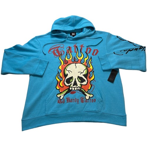 ED HARDY HOODIE MENS TATTOO SKULL BLUE SWEATSHIRT SIZE XXL | eBay