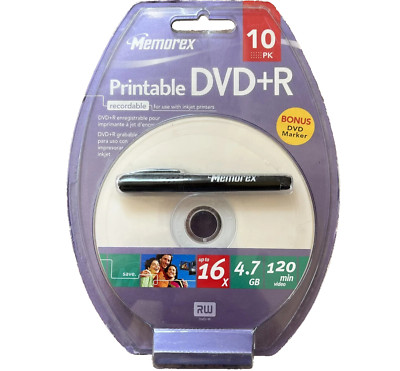 Memorex DVD+R 10 pack Printable & Marker 120min 4.7GB 16x. New. Free ...