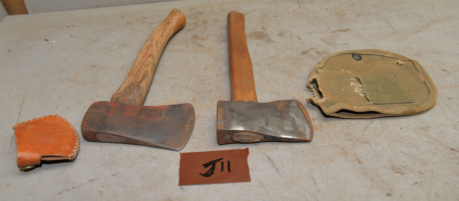 2 vintage camp axe Sears w/sheath older unmarked collectible hunting ...
