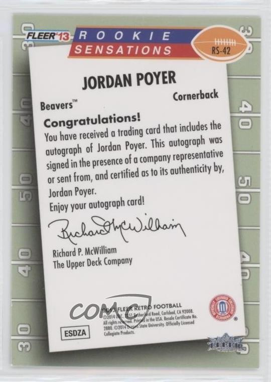 2013 Fleer Retro 1992 Fleer Rookie Sensations Auto Jordan Poyer #RS-42 ...