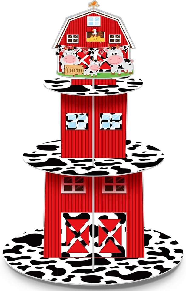 Farm Cupcake Stand 3 Tier Cow Print Cupcake Stand Farm Animal Birthday ...