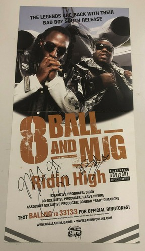 Memphis Rappers 8 Ball & MJG Signed Ridin High Album Insert 12" x 24 ...