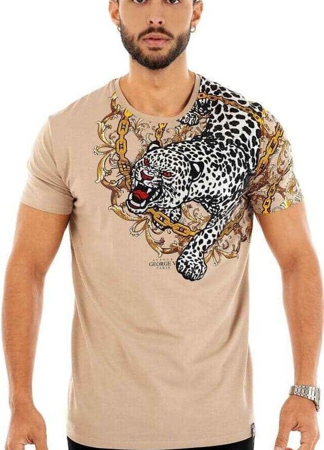 Avenue George V Paris T-Shirt Leopard Men's Beige Shirt Fitted ...