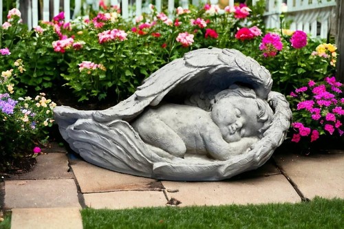 Concrete Baby Cherub Statue Garden Angel Stone Figure Religious ...